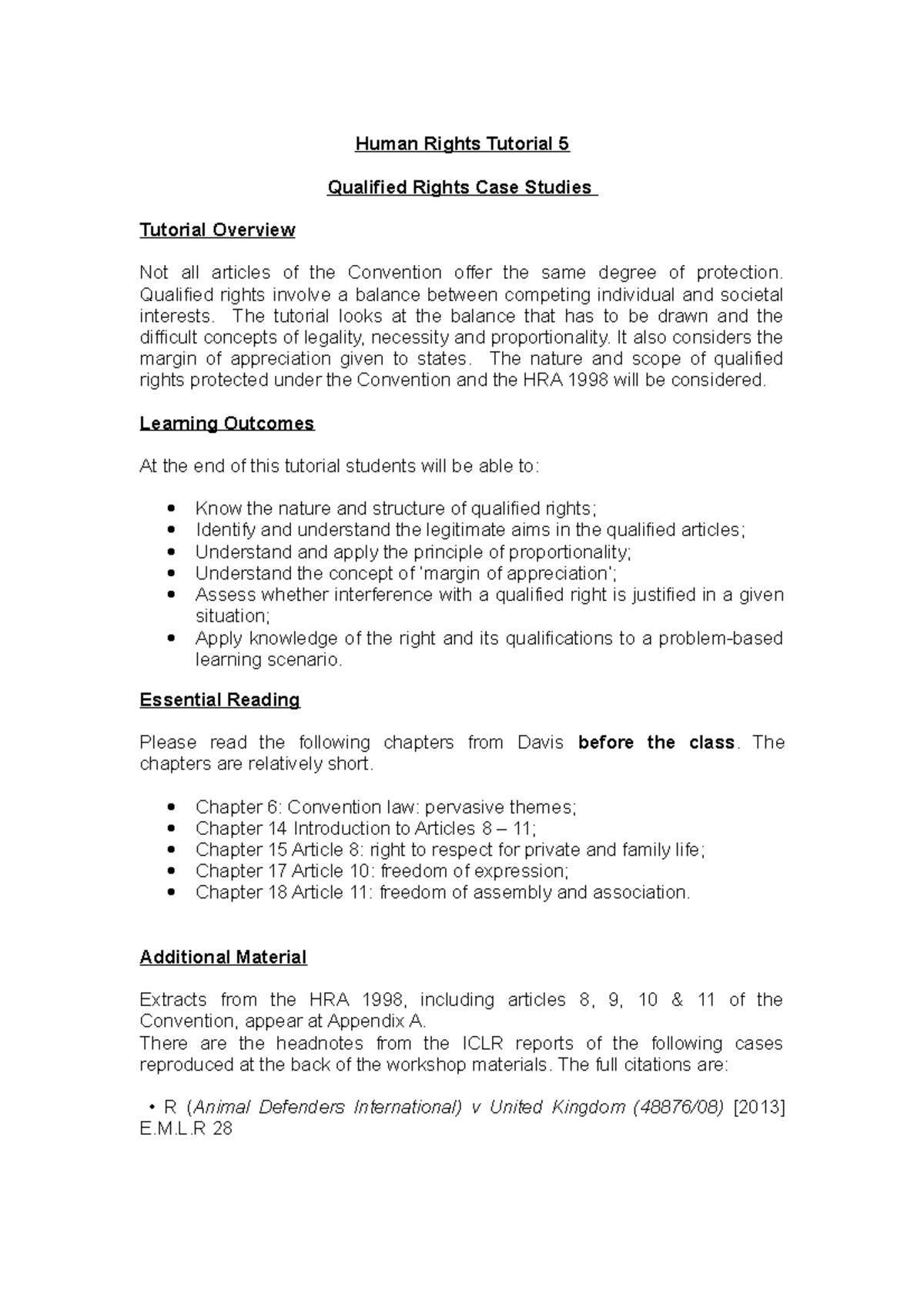 Human Rights Tutor Notes 2019 20 Week 5 Points to note - Human Rights ...