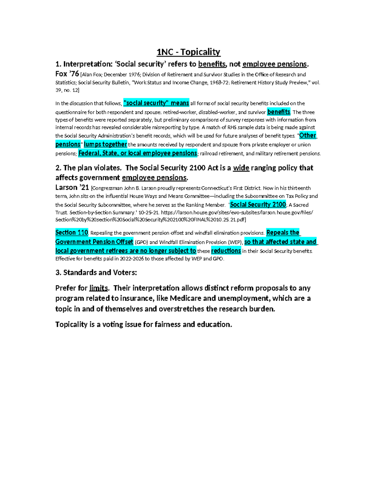 1NC Frontline - Social Security - 1NC - Topicality 1. Interpretation ...