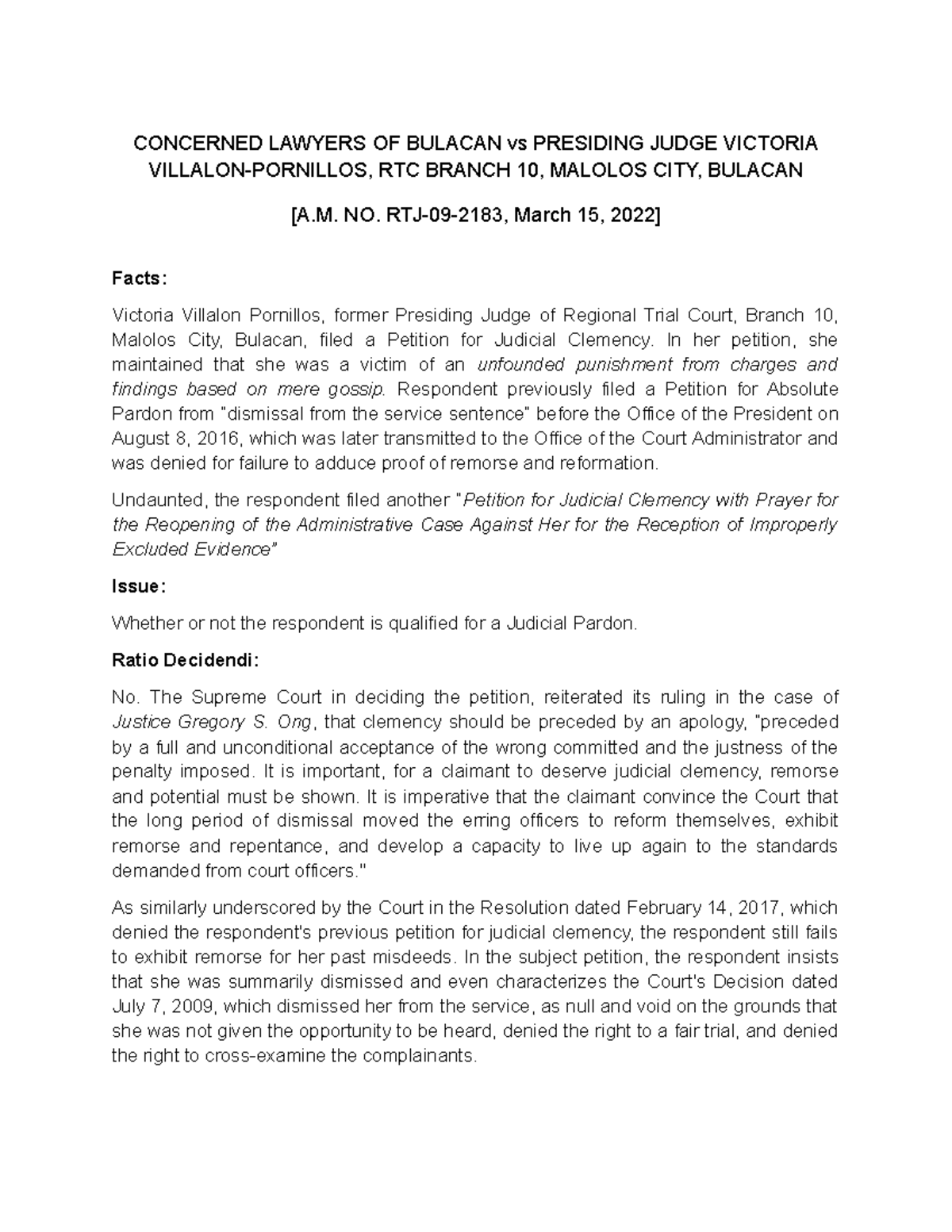 Concerned Lawyers OF Bulacan vs Presiding Judge Victoria Villalon ...