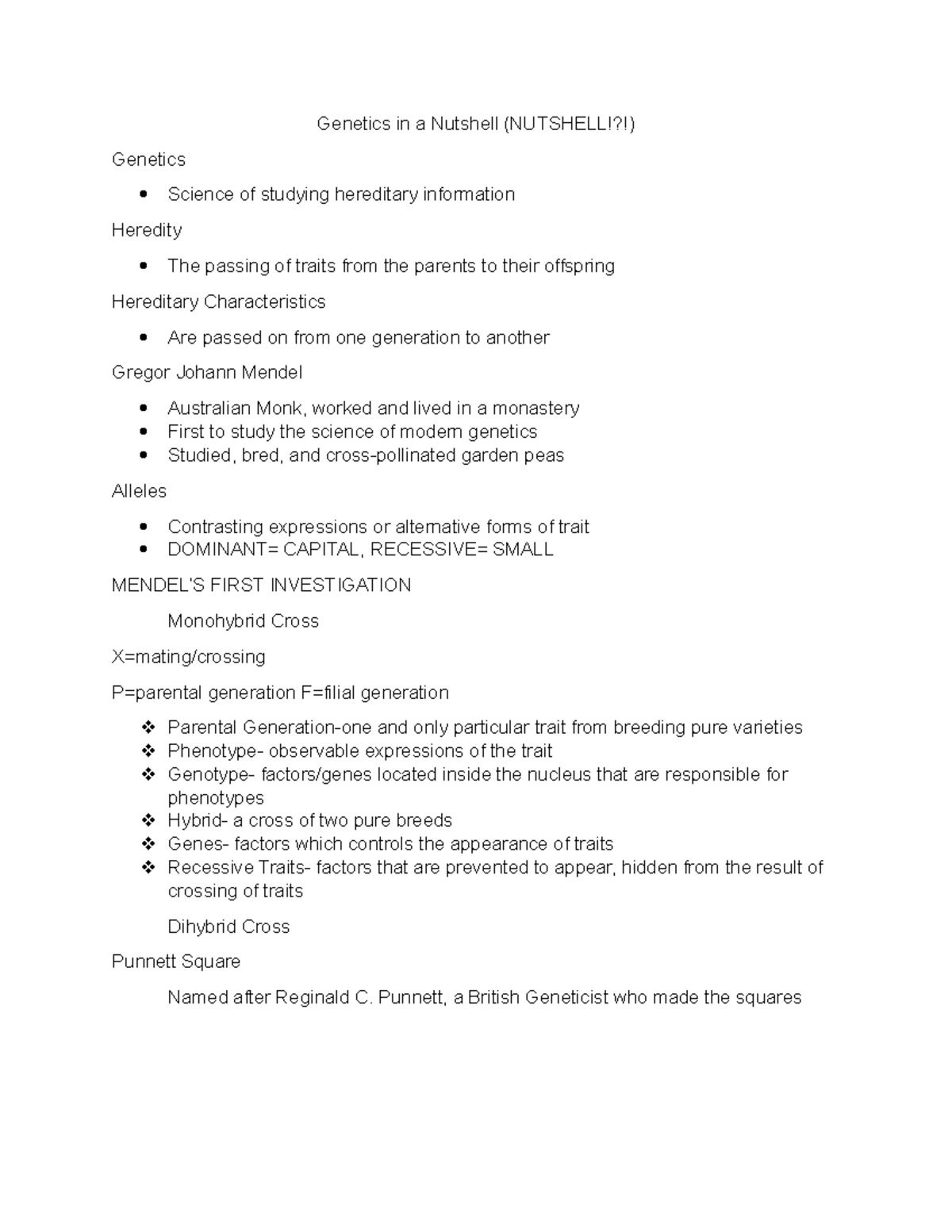 Genetics in a Nutshell - Punnett, a British Geneticist who made the squares - Studocu