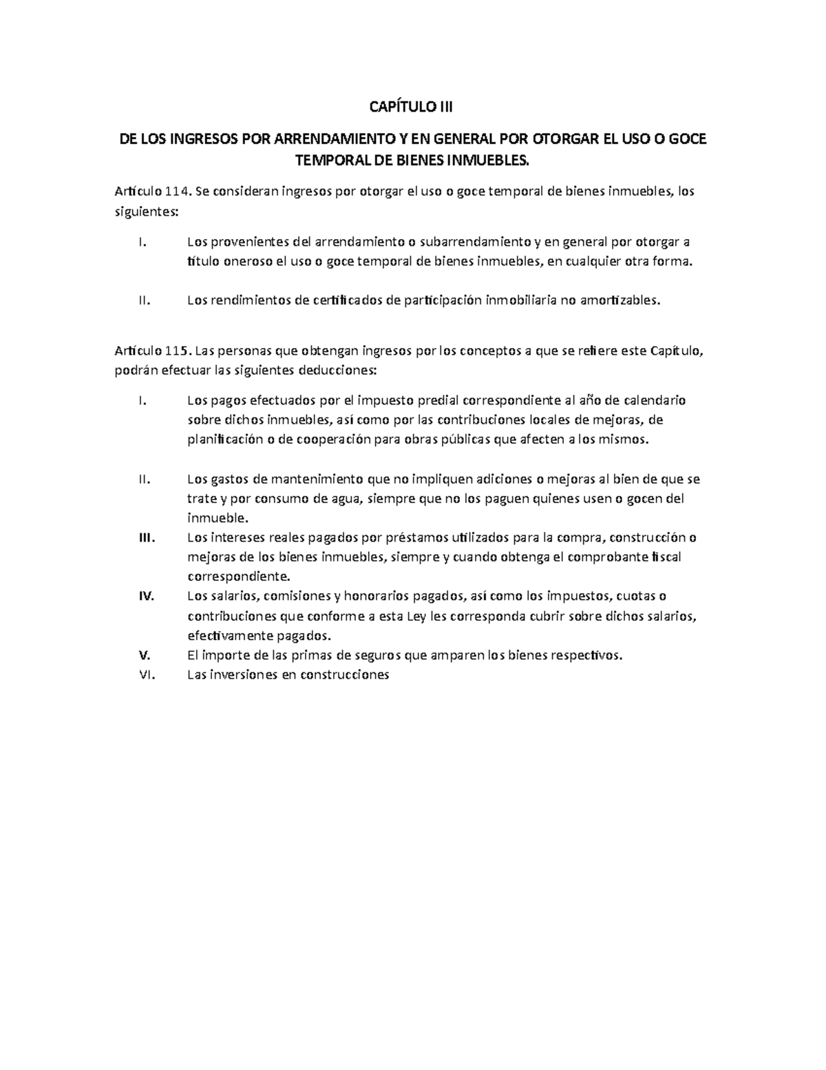 Capítulo III - COSTOS - CAPÍTULO III DE LOS INGRESOS POR ARRENDAMIENTO ...