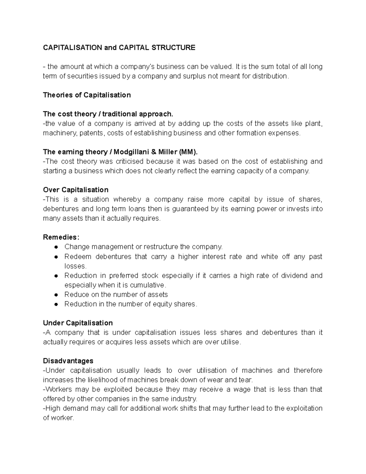 Capitalisation and Capital Structure - notes - CAPITALISATION and ...