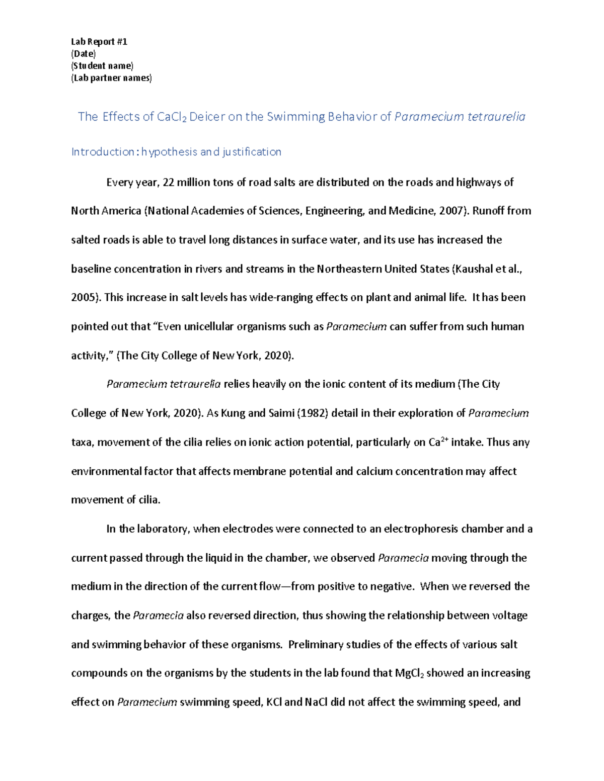 Good Sample Lab Report - Lab Report # (Date) (Student name) (Lab ...