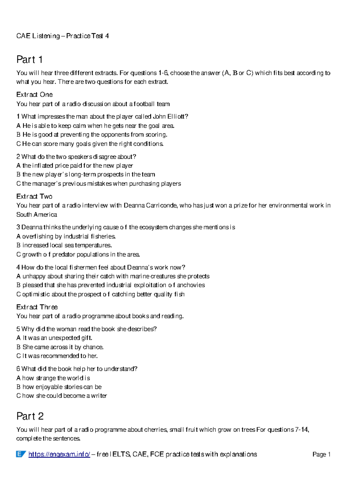 CAE Listening Practice Test 4 - Part 1 You will hear three different ...