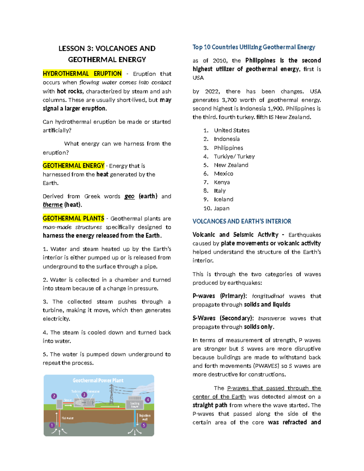 Notes-1 - ues - LESSON 3: VOLCANOES AND GEOTHERMAL ENERGY HYDROTHERMAL ...