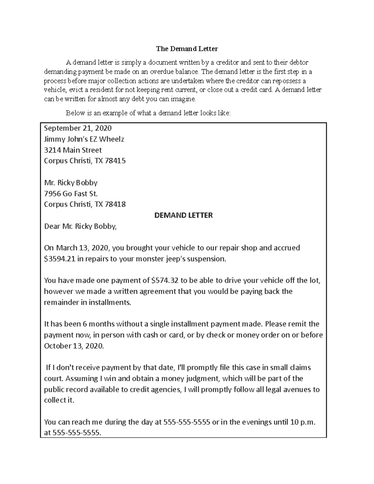 Final Project - Grade: A - The Demand Letter A demand letter is simply ...