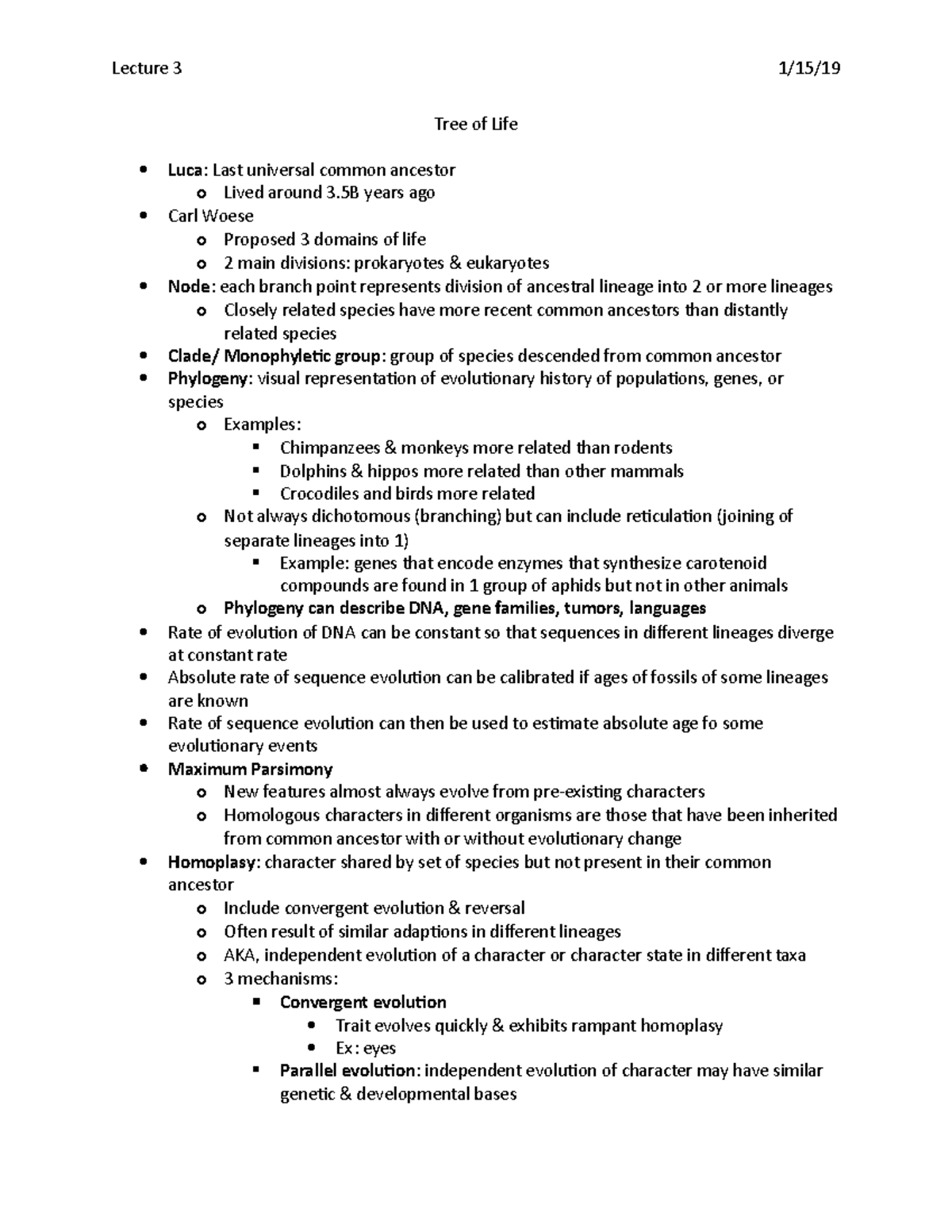Tree of Life - Lecture Notes (Spring 2019) - Lecture 3 1/15/ Tree of ...