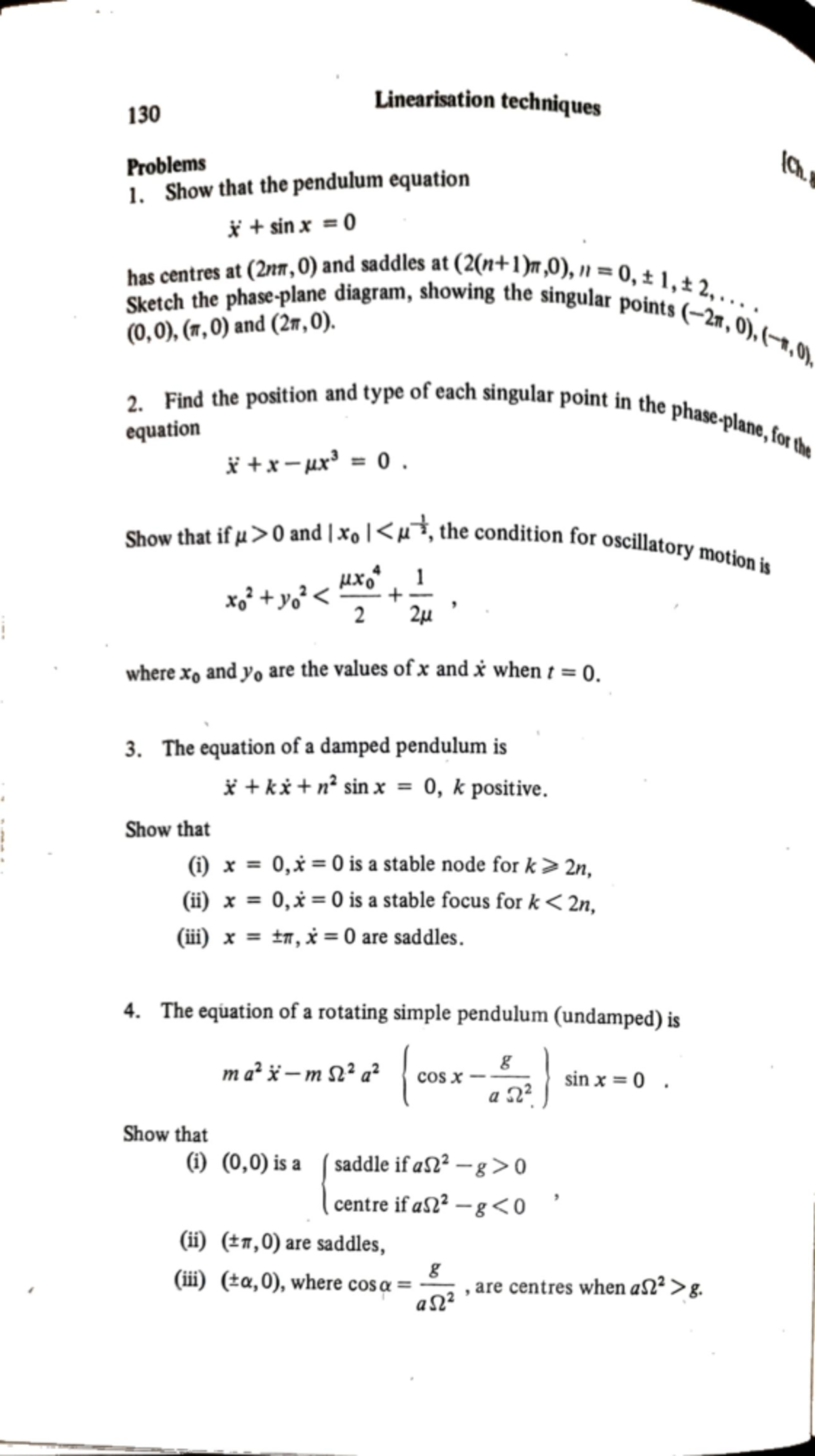 Linearization problems - 130 Linearisation techniques Problems 1. Show that the pendulum ...