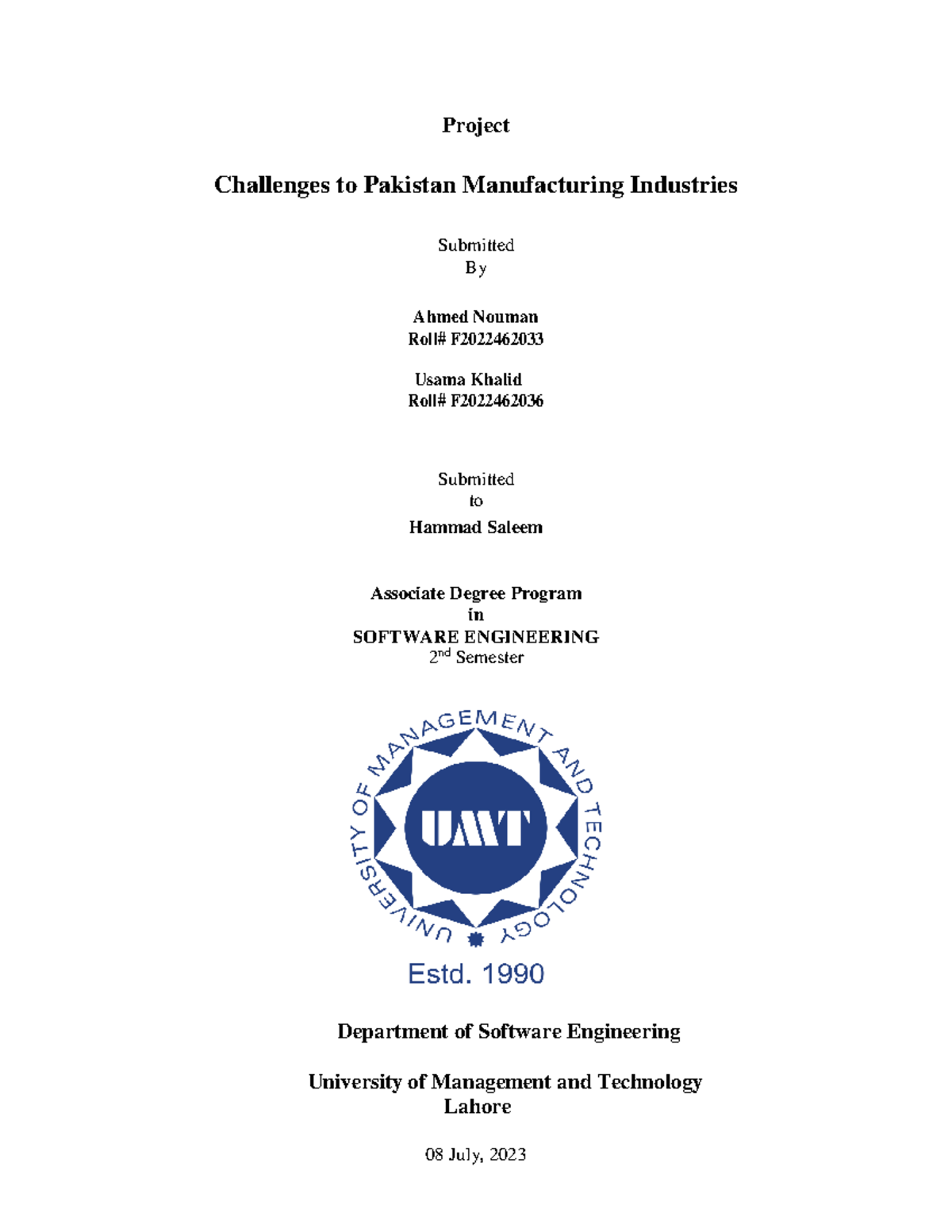 Pak Studies Project - Pakistan Studies - UMT - Studocu