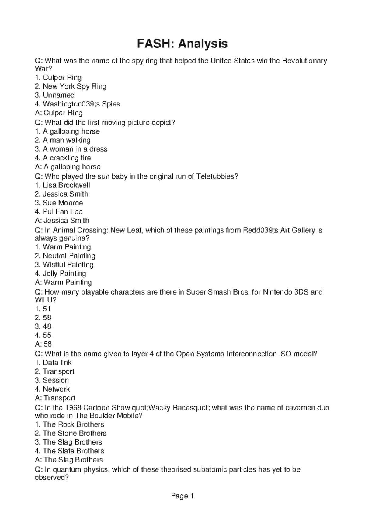FASH302 Cheat Sheet 4 - FASH: Analysis Q: What was the name of the spy ...