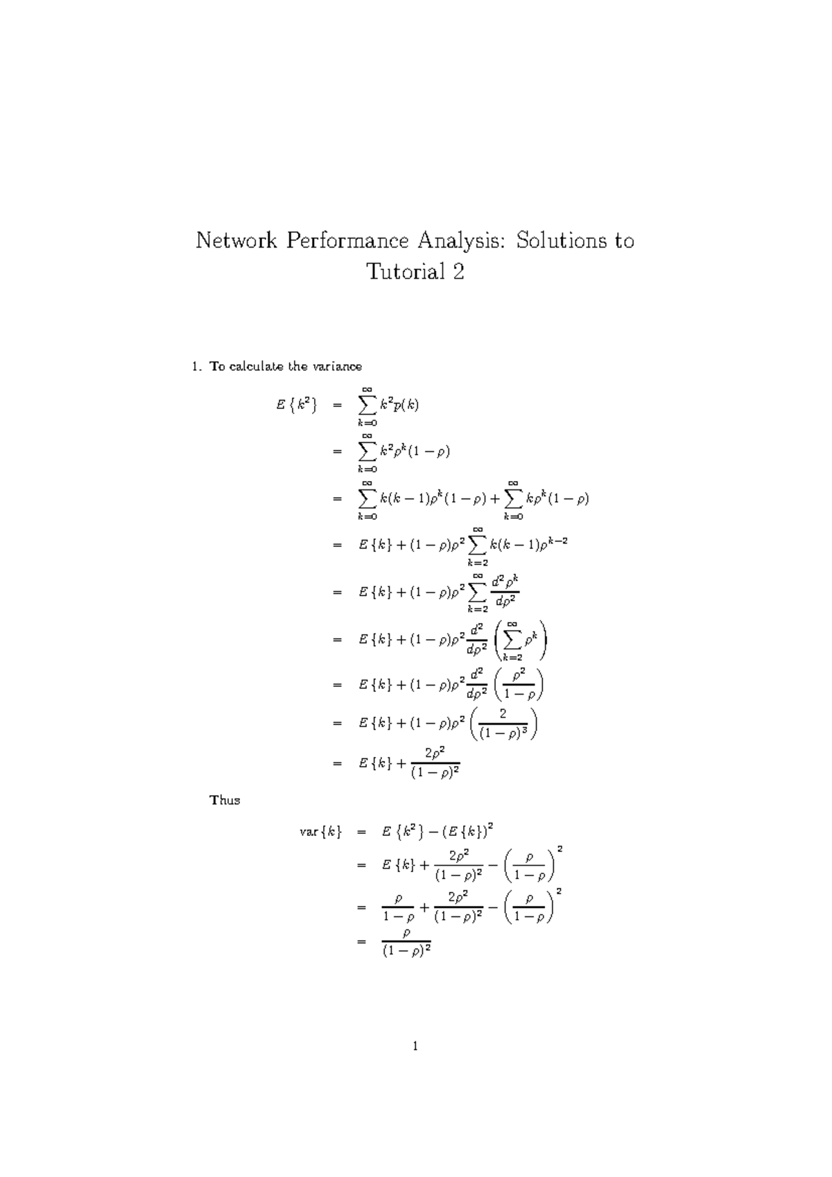 Tutorial Two-solution - Network Performance Analysis: Solutions to ...