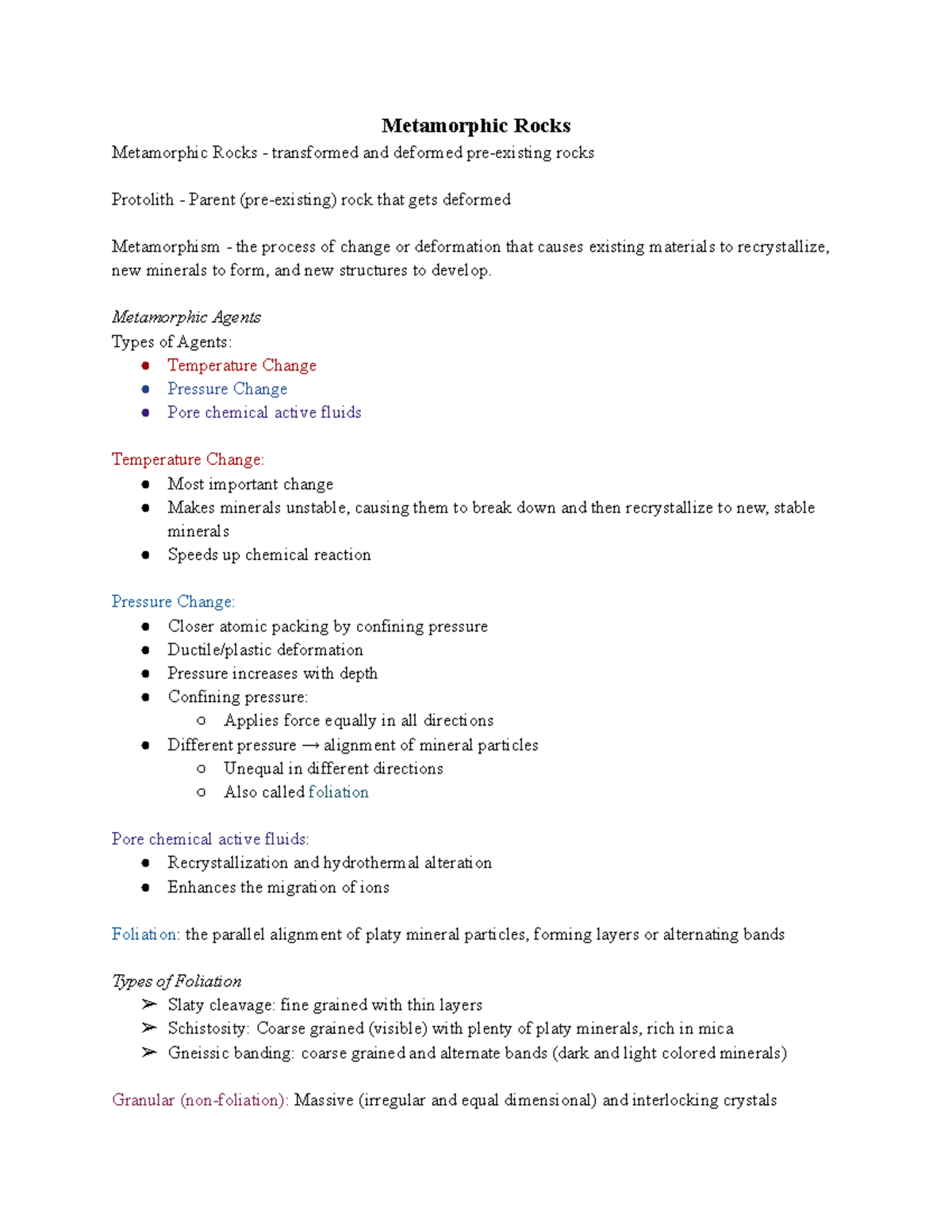 Geology Lecture Notes Metamorphic Rocks - Metamorphic Rocks Metamorphic ...