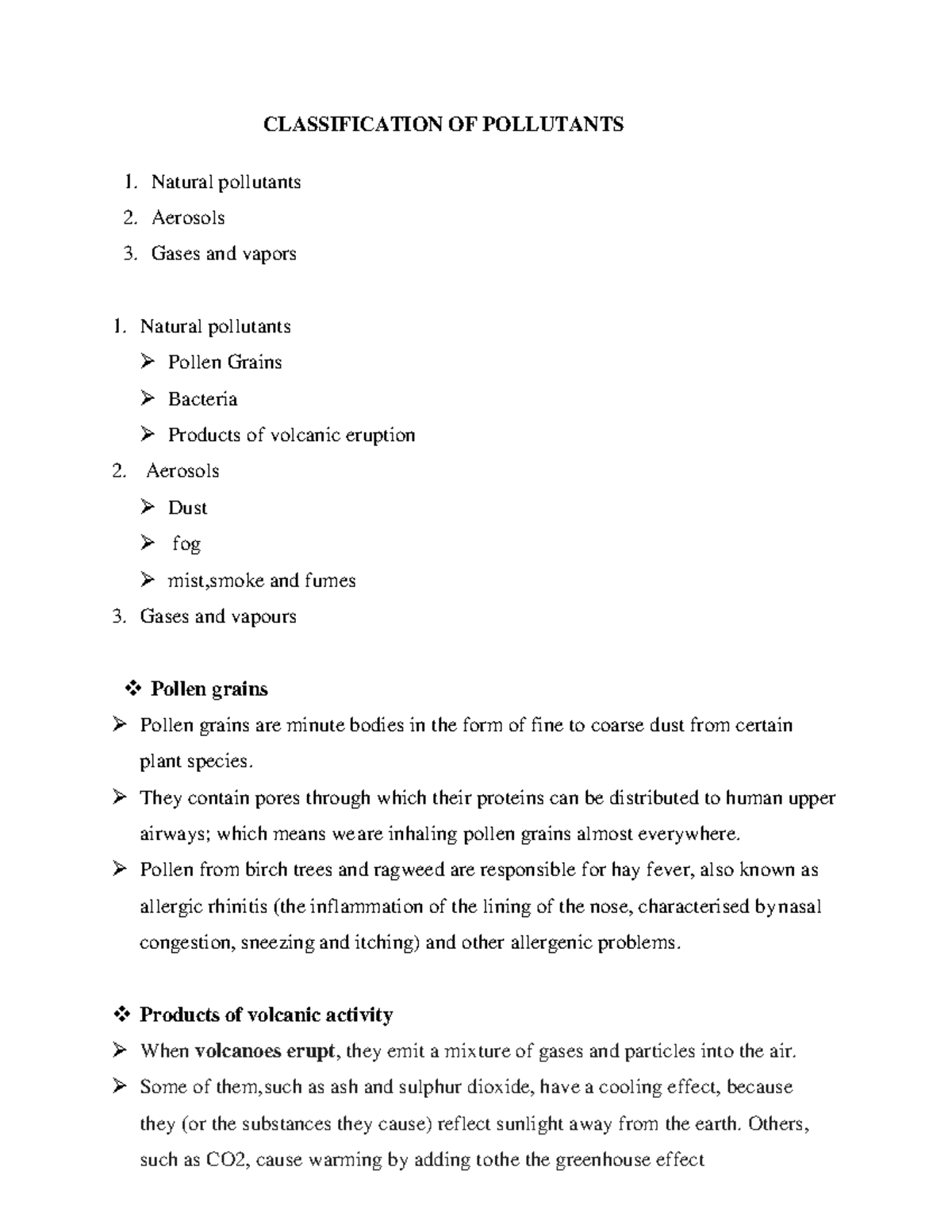 Classification OF Pollutants - CLASSIFICATION OF POLLUTANTS Natural ...