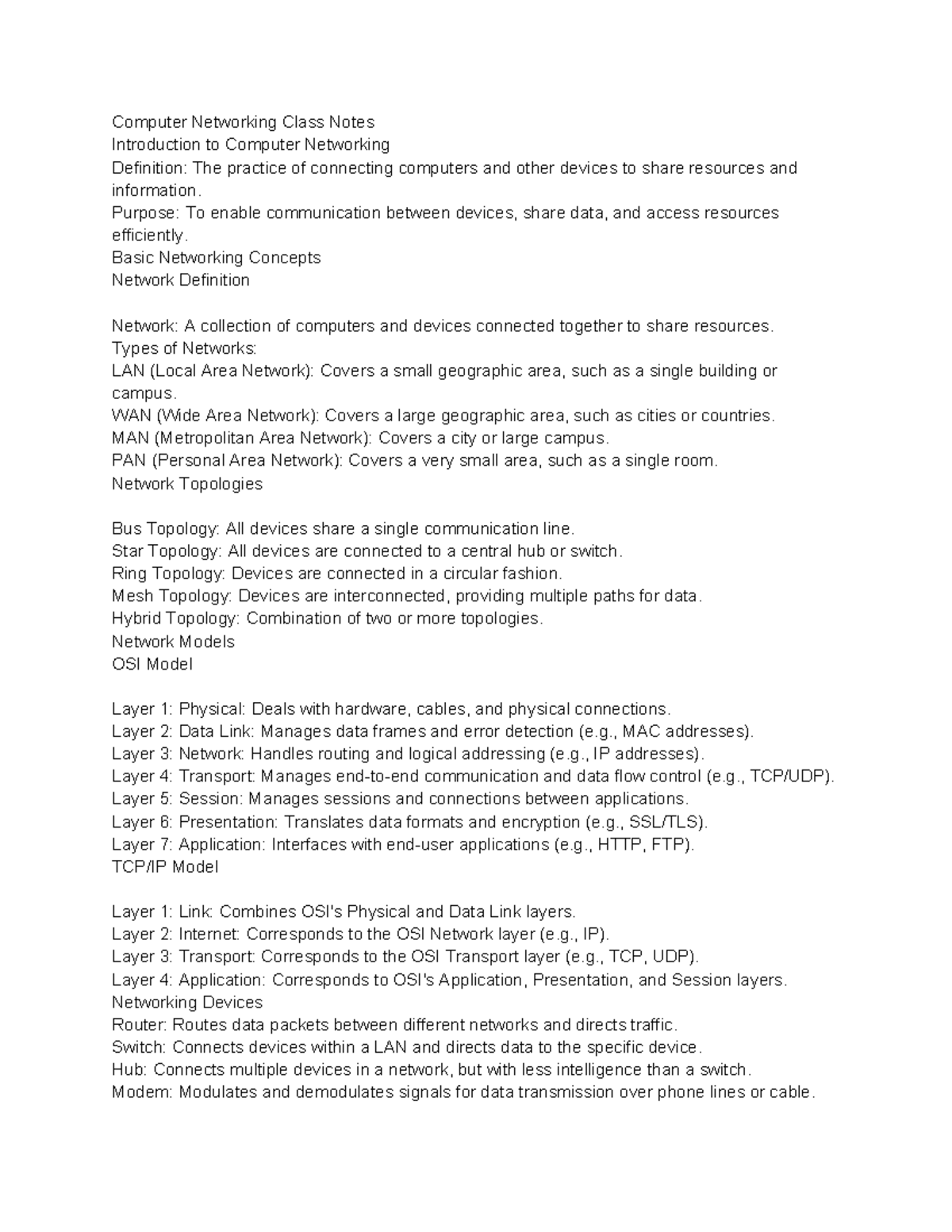 Computer Networking Class Notes Computer Networking Class Notes 7920