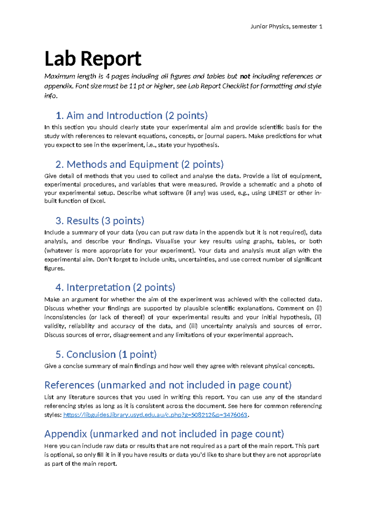 Lab Report template S1 - Junior Physics, semester 1 Lab Report Maximum ...