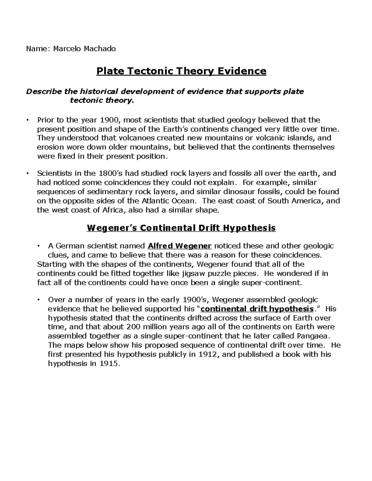Plate Tectonics Theory Evidence - Name: Marcelo Machado Plate Tectonic ...