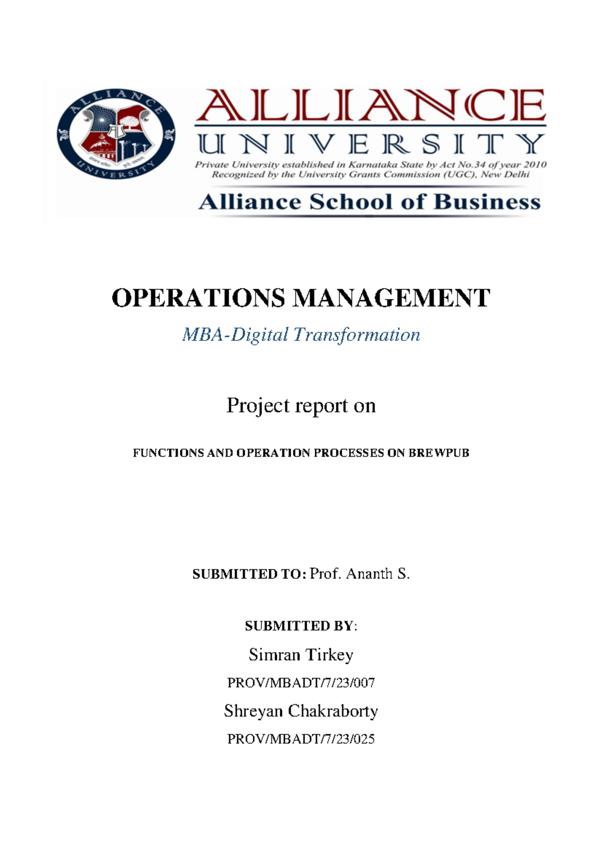 OM project MBA - Analyse the operations management of a Brewpub ...