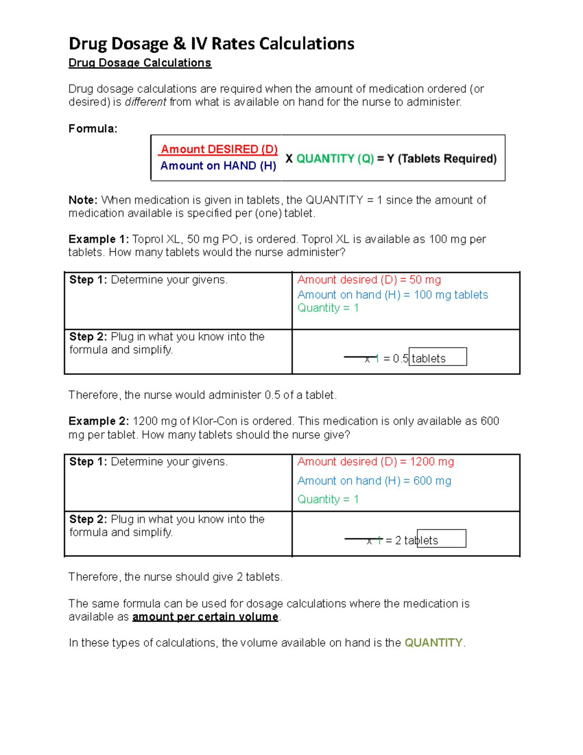 Drug dosage and iv rates calculations - Drug Dosage & IV Rates ...