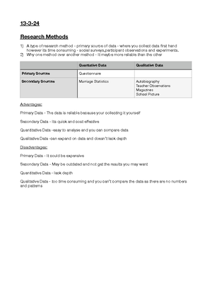 Theory and Methods Student Checklist - Studocu