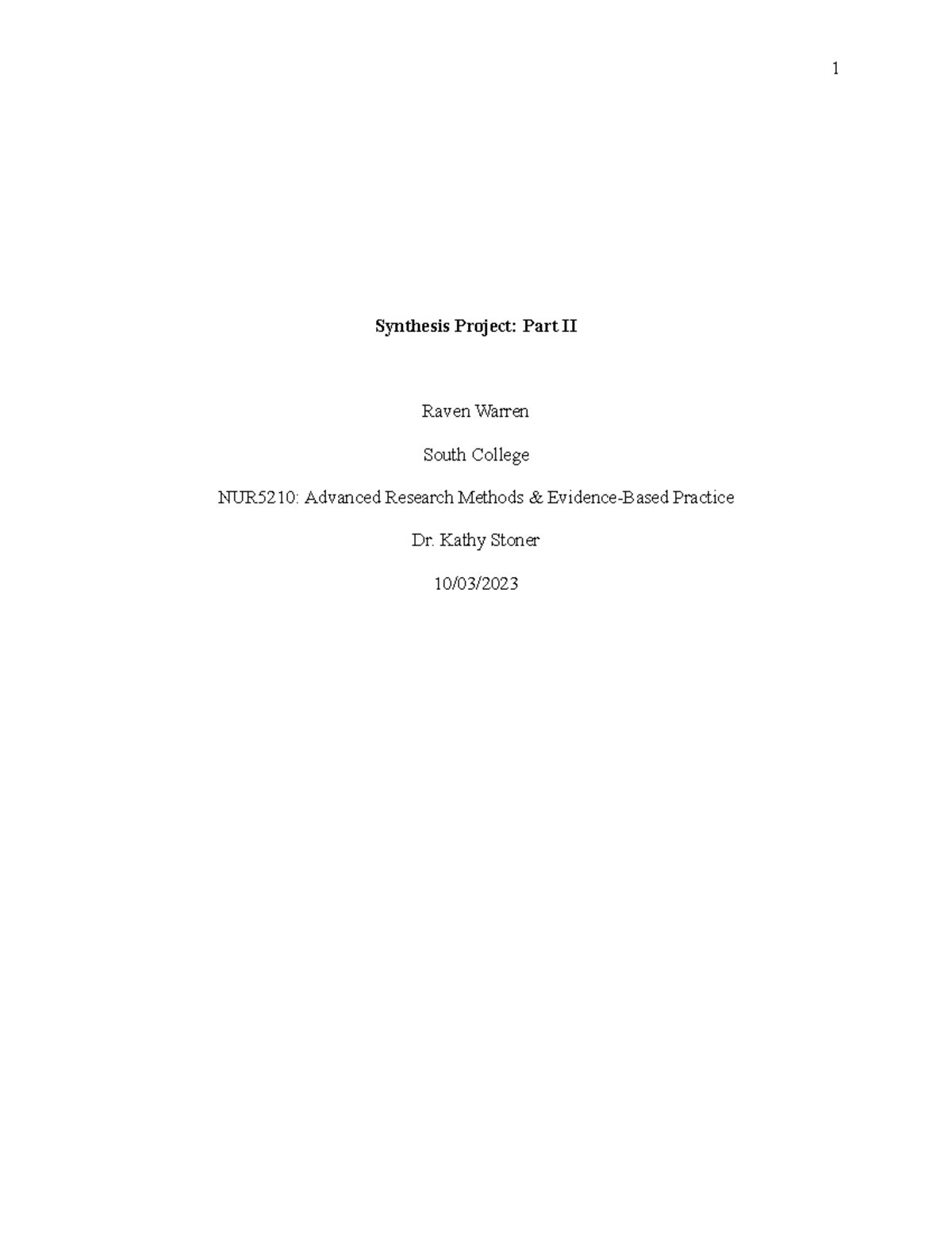 Exemplar Synthesis II Paper 2023 - Synthesis Project: Part II Raven ...