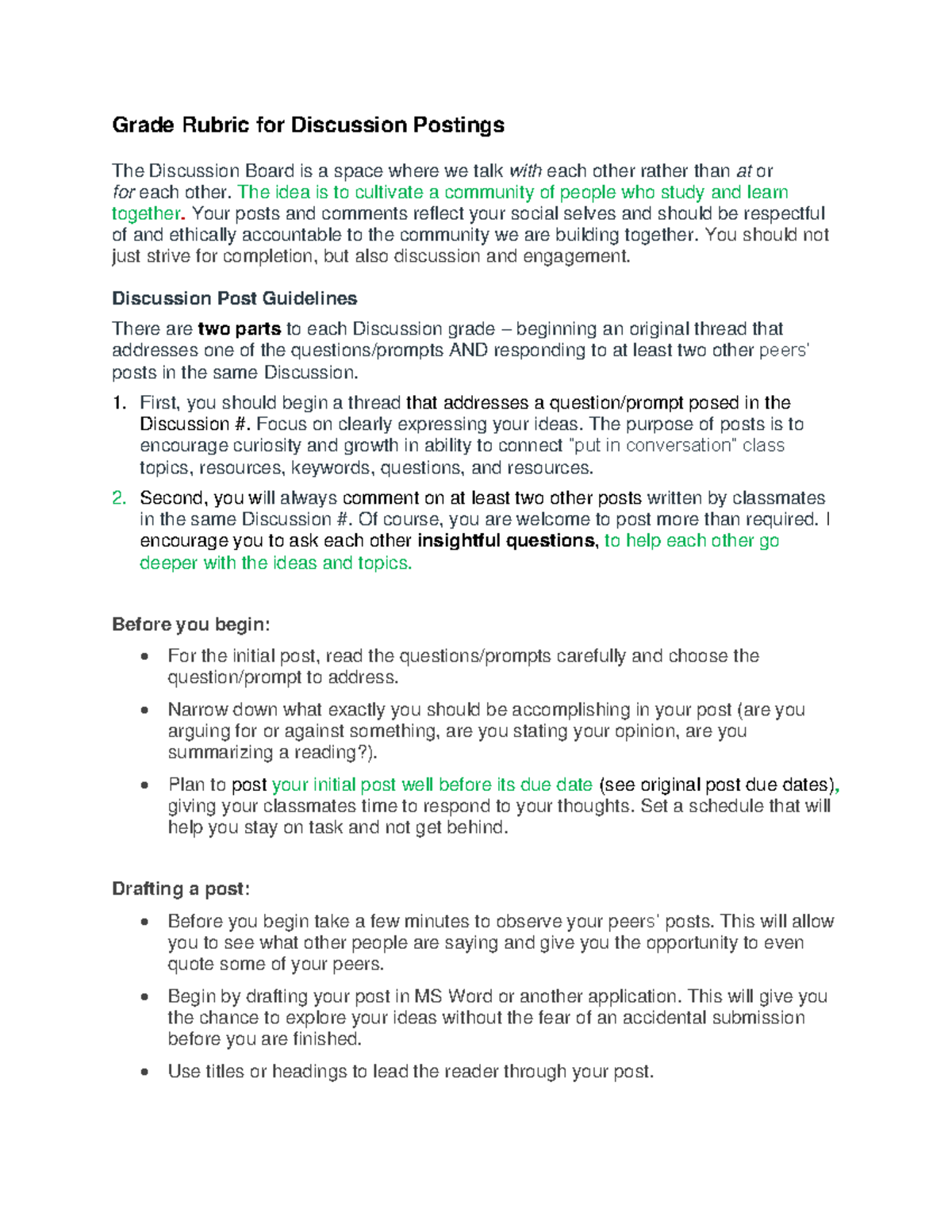 Discussion Grade Rubric 2 - Grade Rubric for Discussion Postings The ...