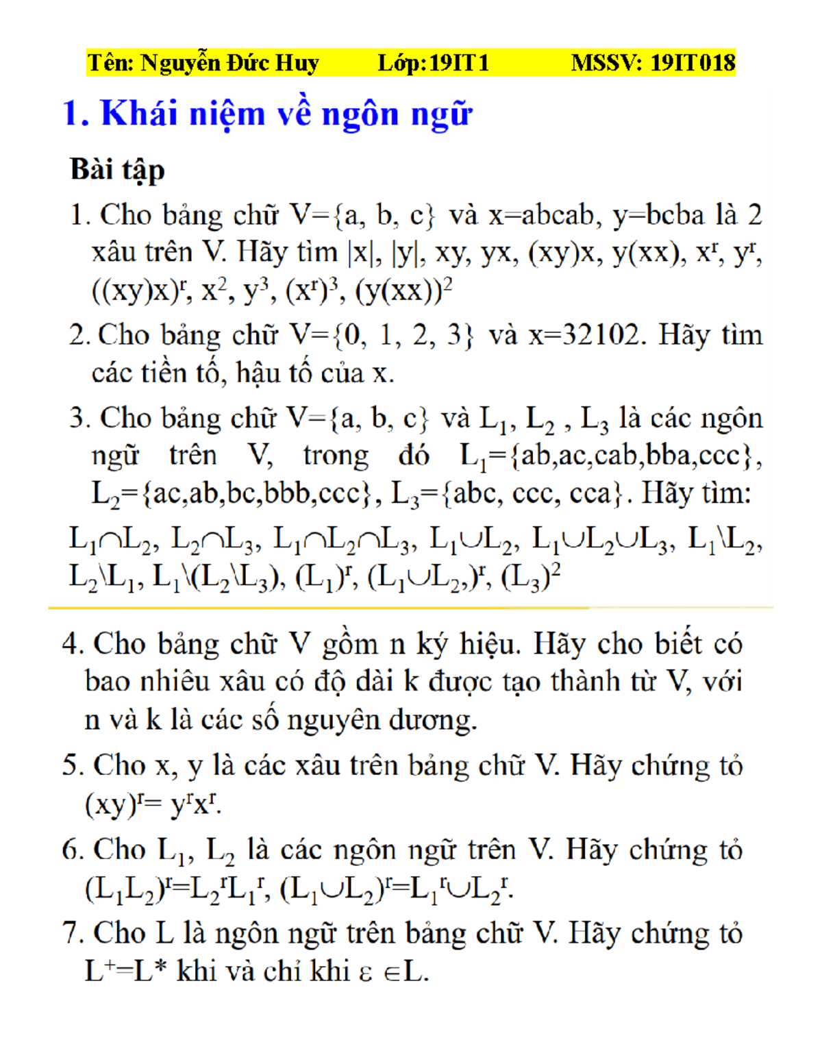 BTVN Chuong 1 Mở đầu - bài tập Automat và ngôn ngữ hình thức k19 ...