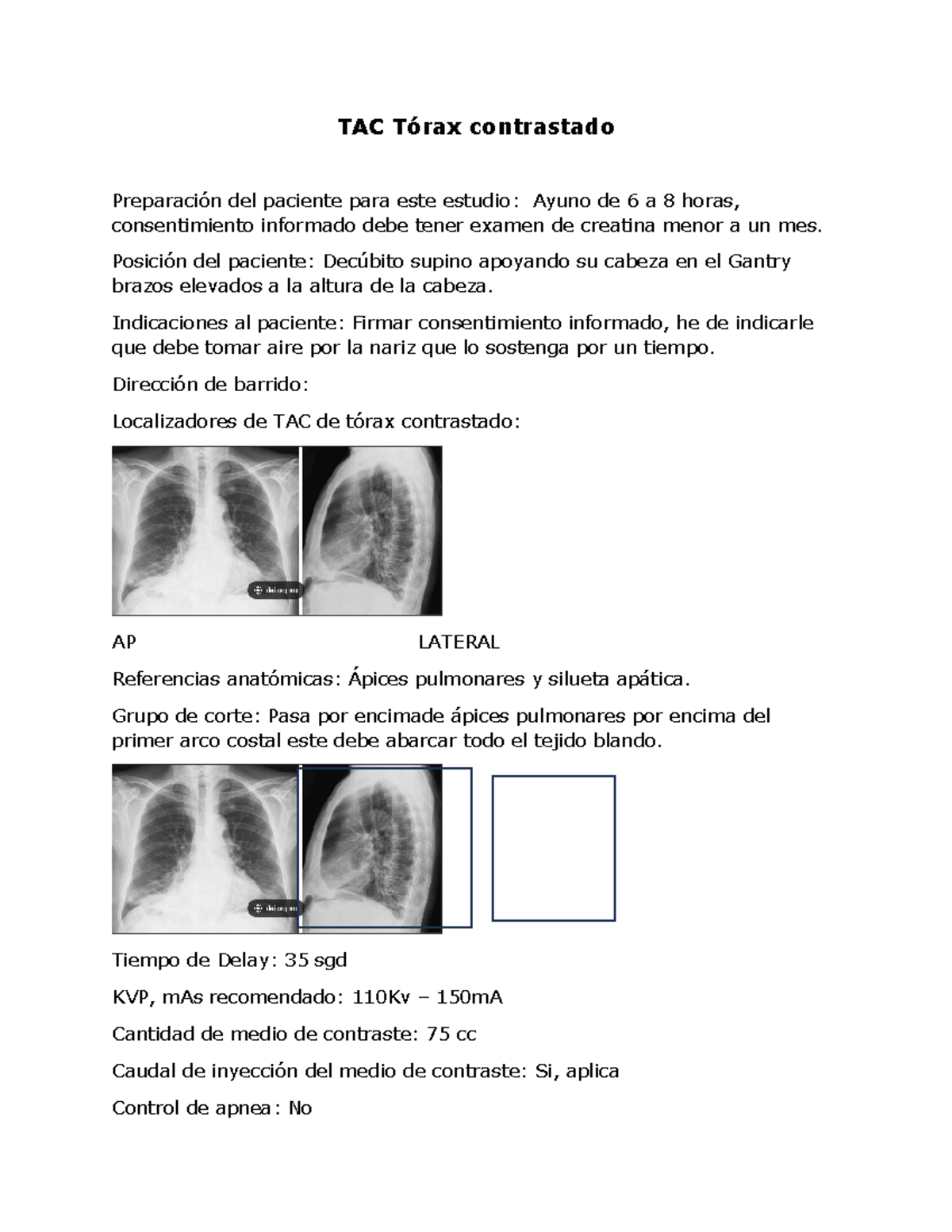 Protocolos de TC - TAC Tórax contrastado Preparación del paciente para ...