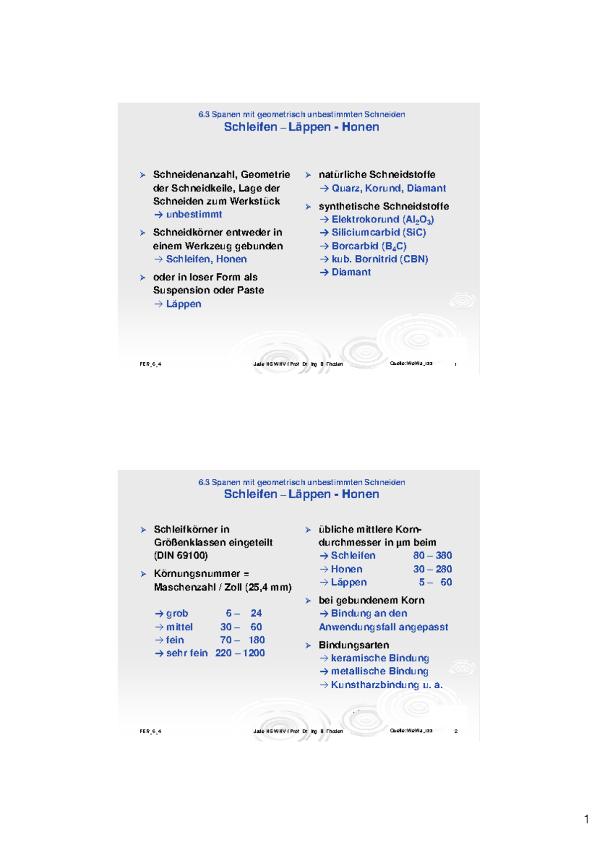 FER 6 Trennen 04 - Vorlesung - FER_6_4 Jade HS WHV / Prof. Dr.-Ing. B ...