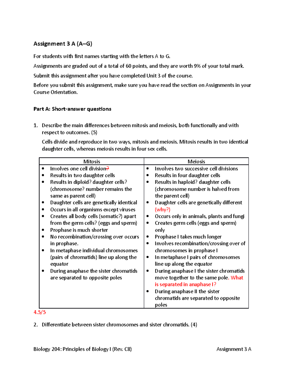 BIOL204 Assignment 3 Marked - Assignment 3 A (A–G) For students with first names starting with ...