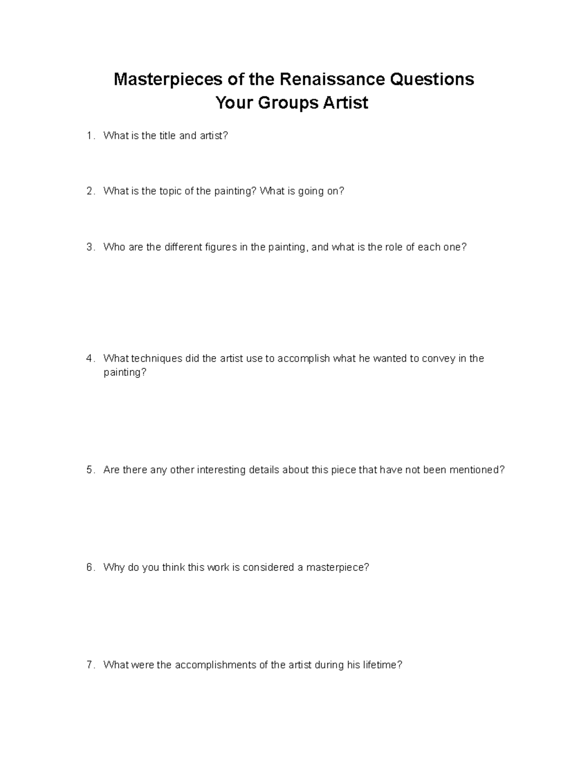 Masterpieces of the Renaissance Questions 1 - Studocu
