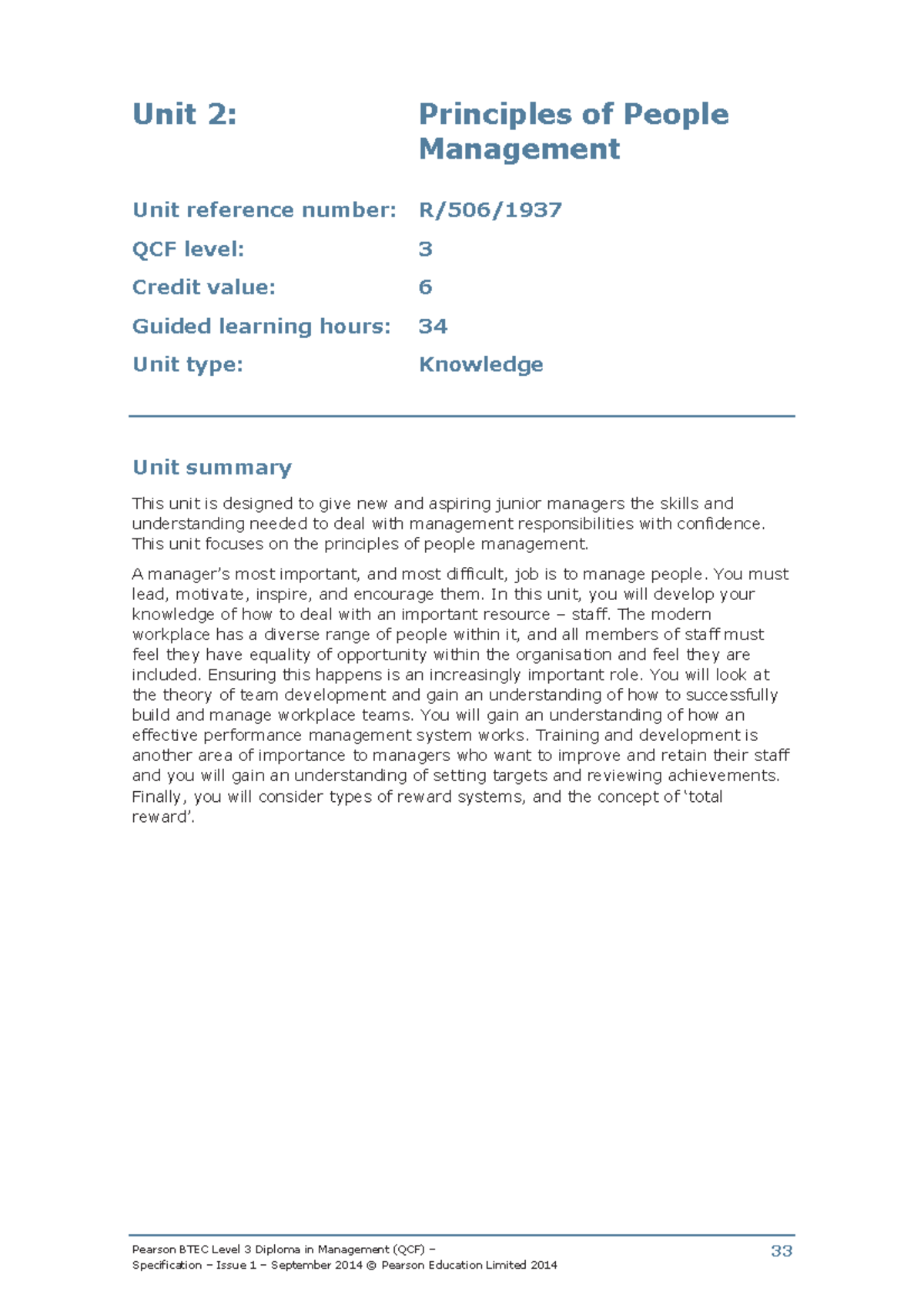 Unit-2-3 - Notes - Pearson BTEC Level 3 Diploma in Management (QCF) 33 ...