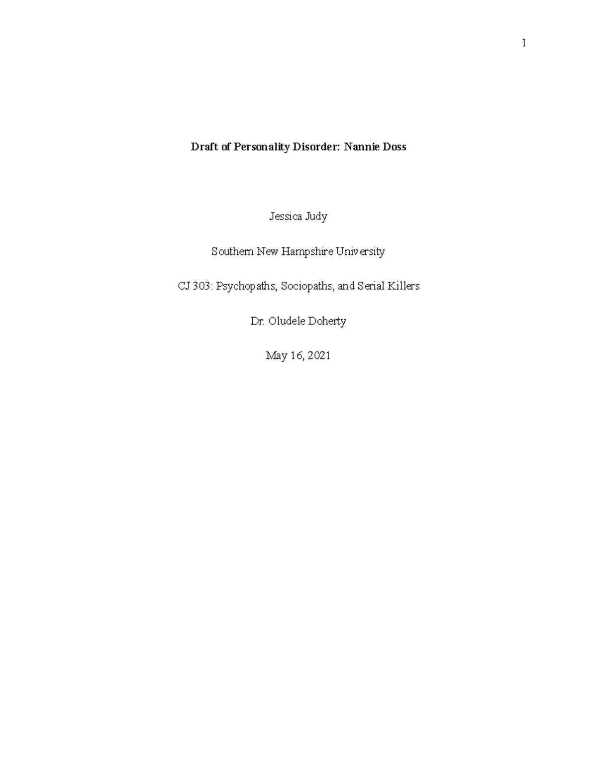 Milestone 1 Draft of Personality Disorder - Draft of Personality ...