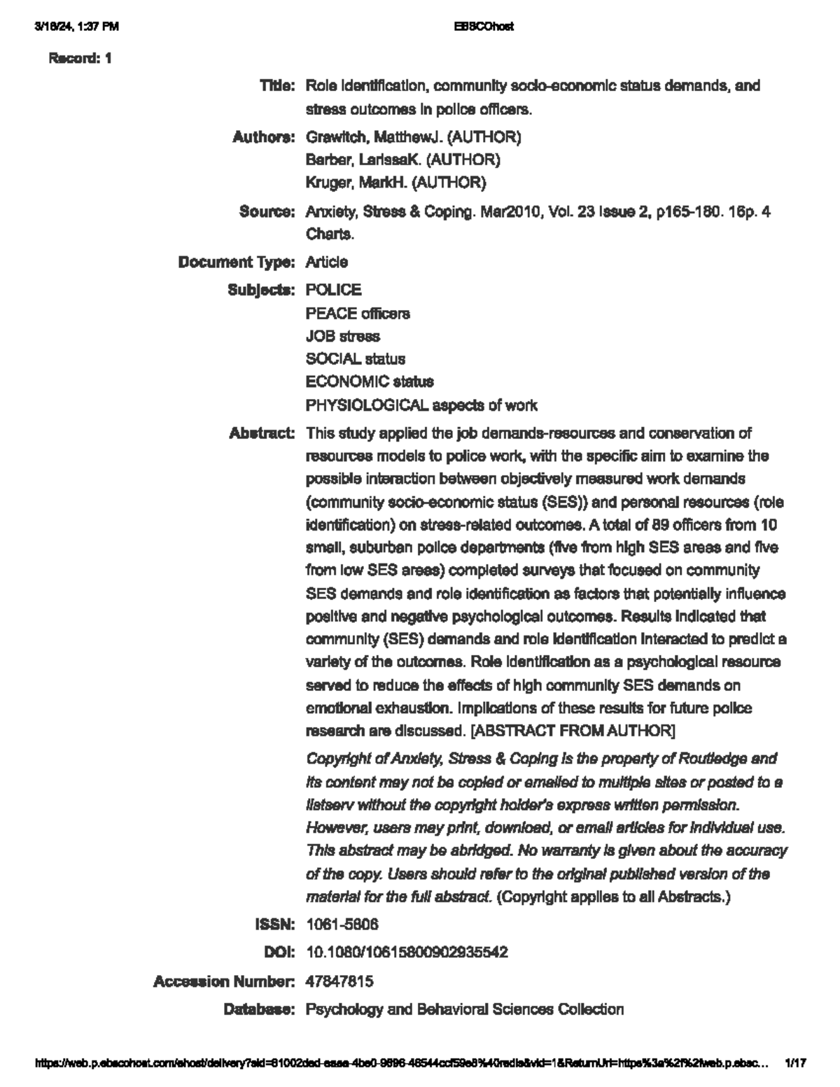 Role Identification, Community Socio-Economic Status Demands, and ...