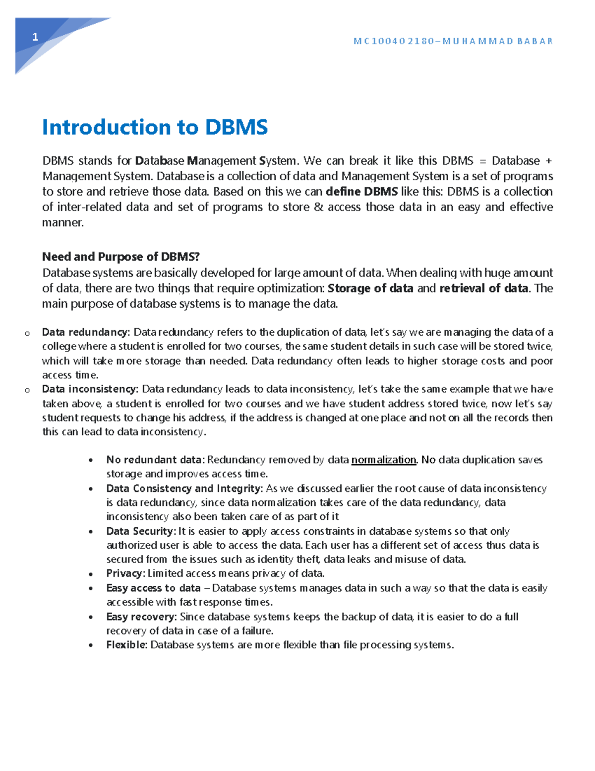 Introduction to DBMS - Introduction to DBMS DBMS stands for Database Management System. We can ...