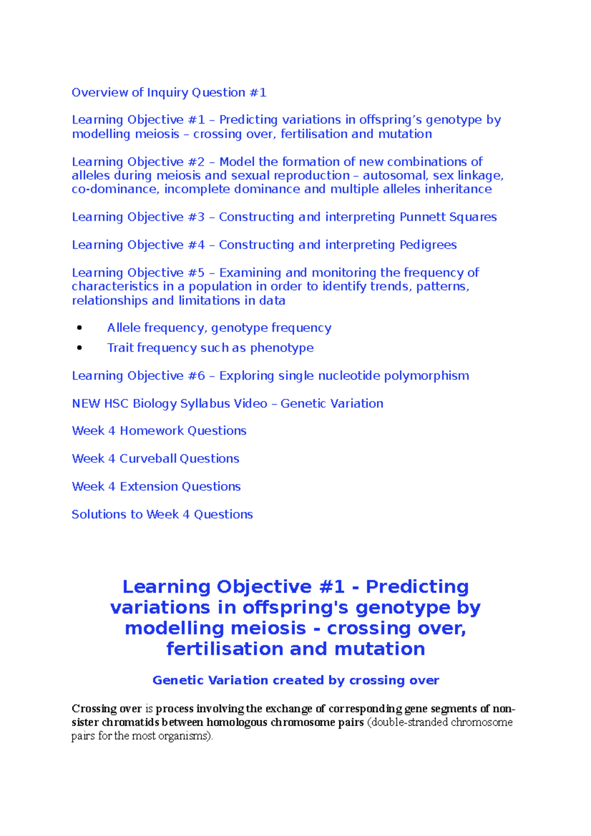 Bio Mod 5 Week 4 Biology - Overview of Inquiry Question # Learning ...
