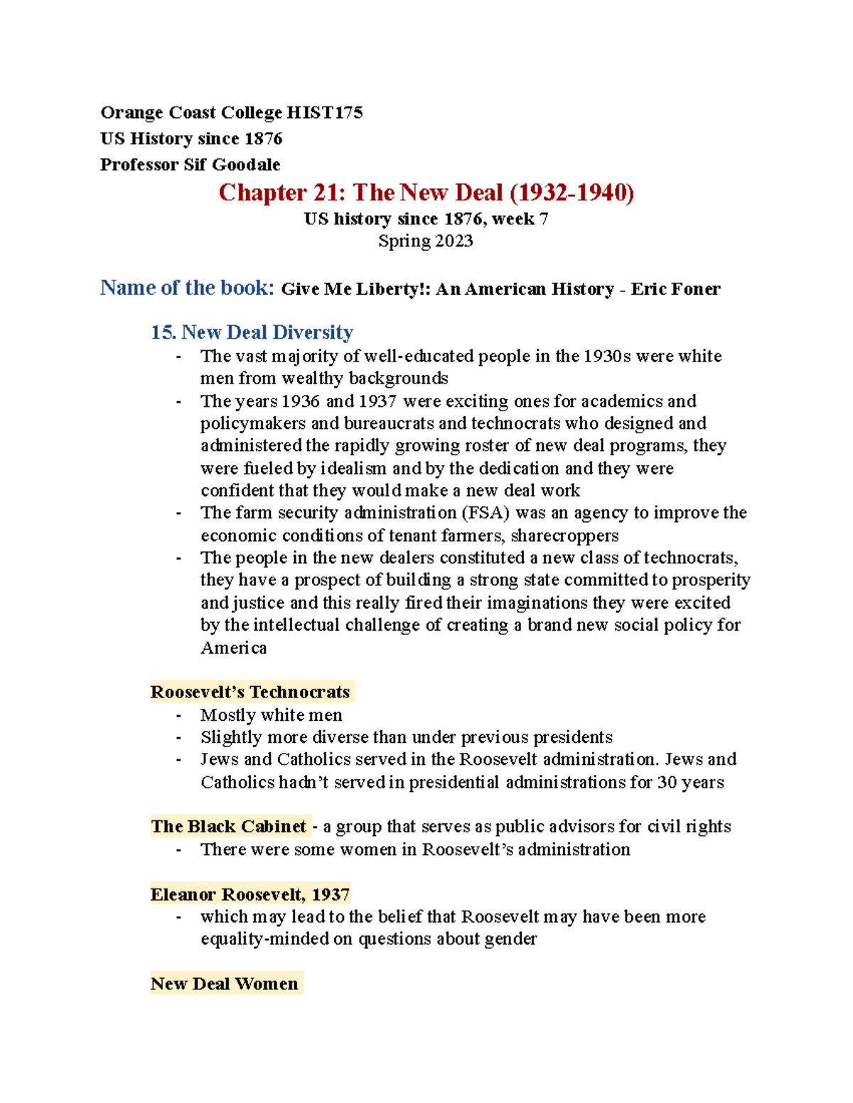 Week 7 Notes - The New Deal (1932-1940) - Orange Coast College HIST US ...