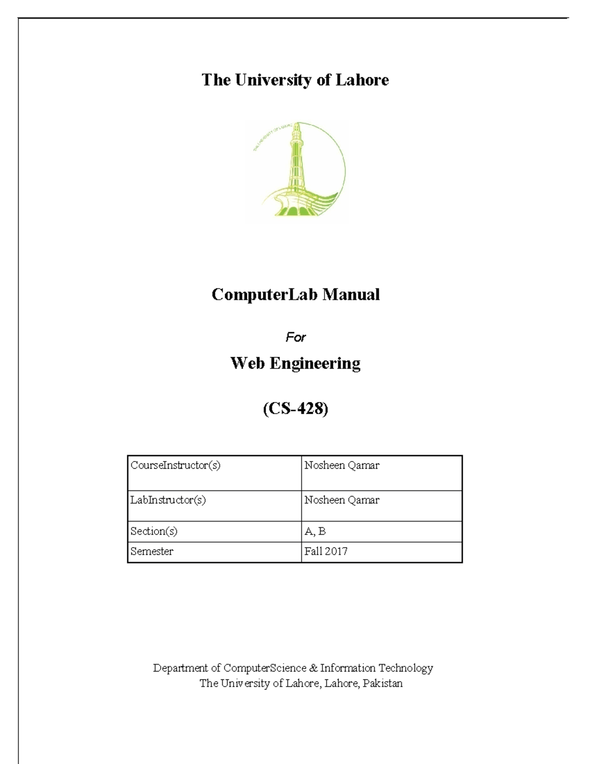 Lab Manual Web Engineering Fall2022 - ComputerLab Manual For Web ...