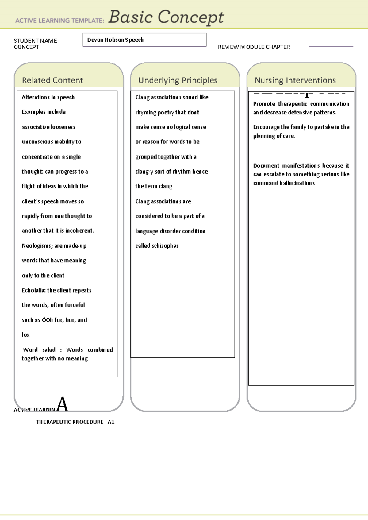 Basic Concept form - ACTIVE LEARNINA THERAPEUTIC PROCEDURE A STUDENT ...