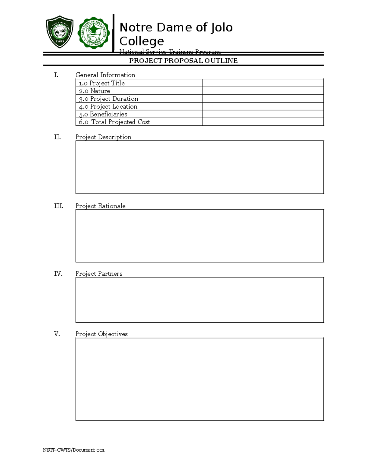 Project Proposal Outline - Pesonal Development - Notre Dame of Jolo ...