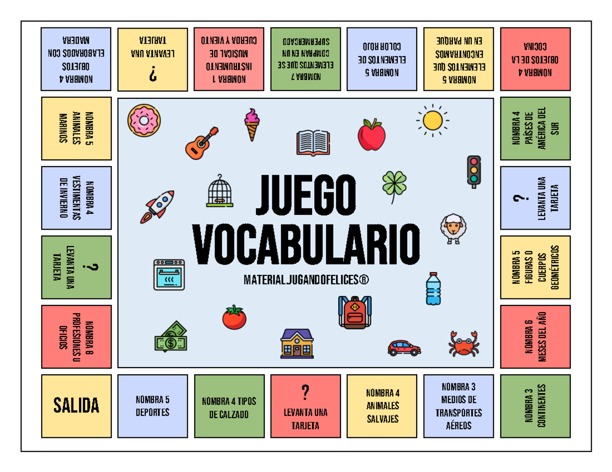 Material.jugandofelices - Tablero Vocabulario - Material gratis ...