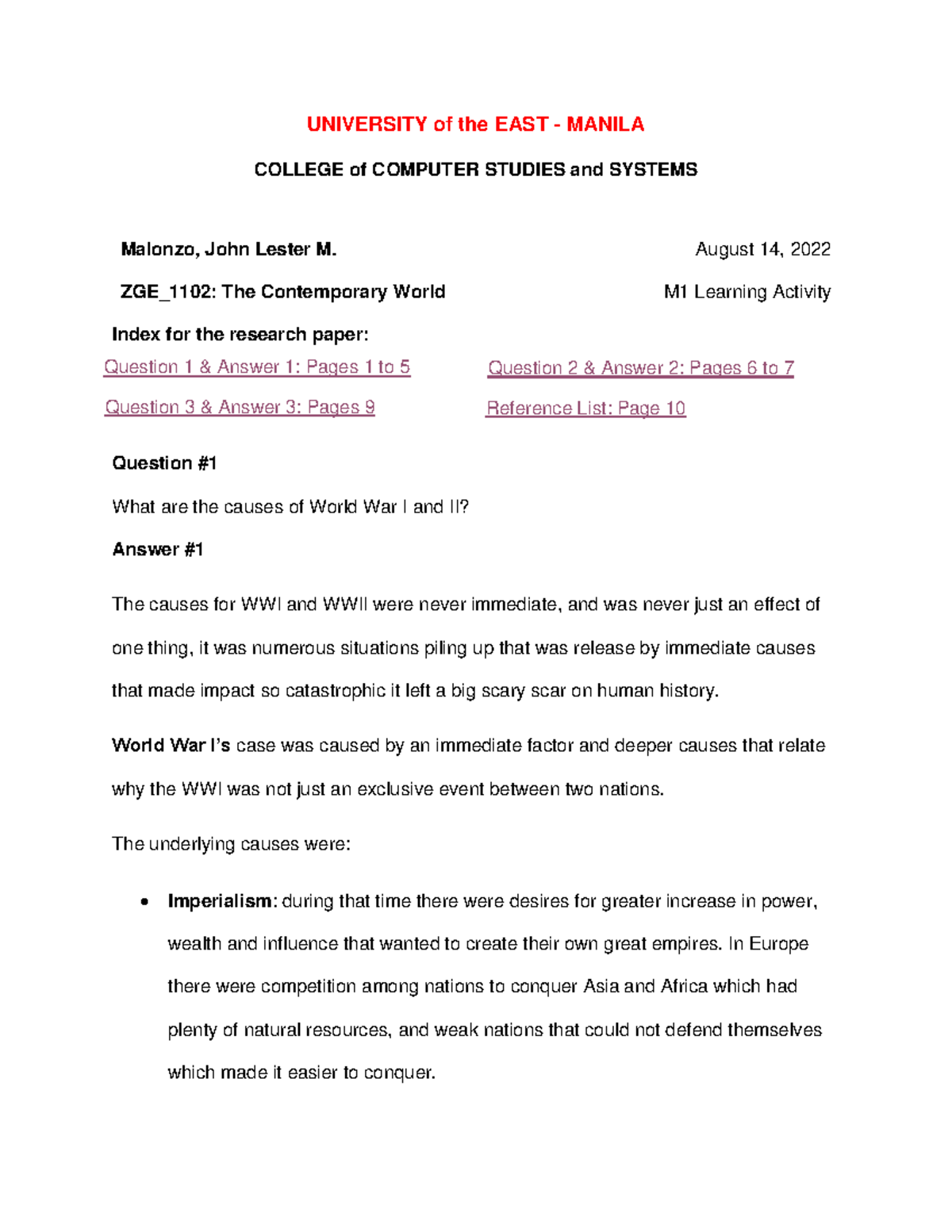 M1Learning Activity - UNIVERSITY of the EAST - MANILA COLLEGE of ...