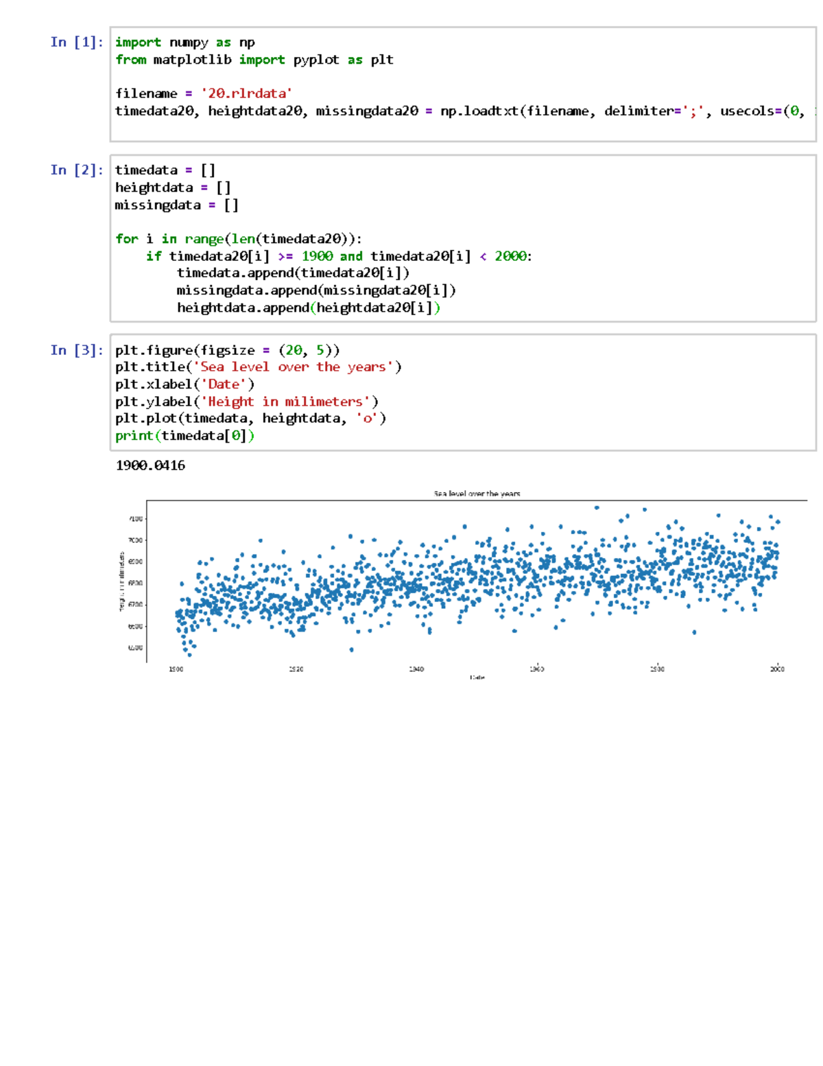 Pythonscript Sealevel assignment - In [1]: In [2]: In [3]: 1900. import numpy as np from ...