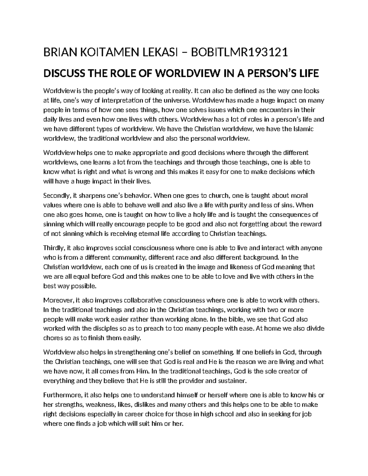 UCC 101 CAT 2 - BRIAN KOITAMEN LEKASI – BOBITLMR DISCUSS THE ROLE OF ...