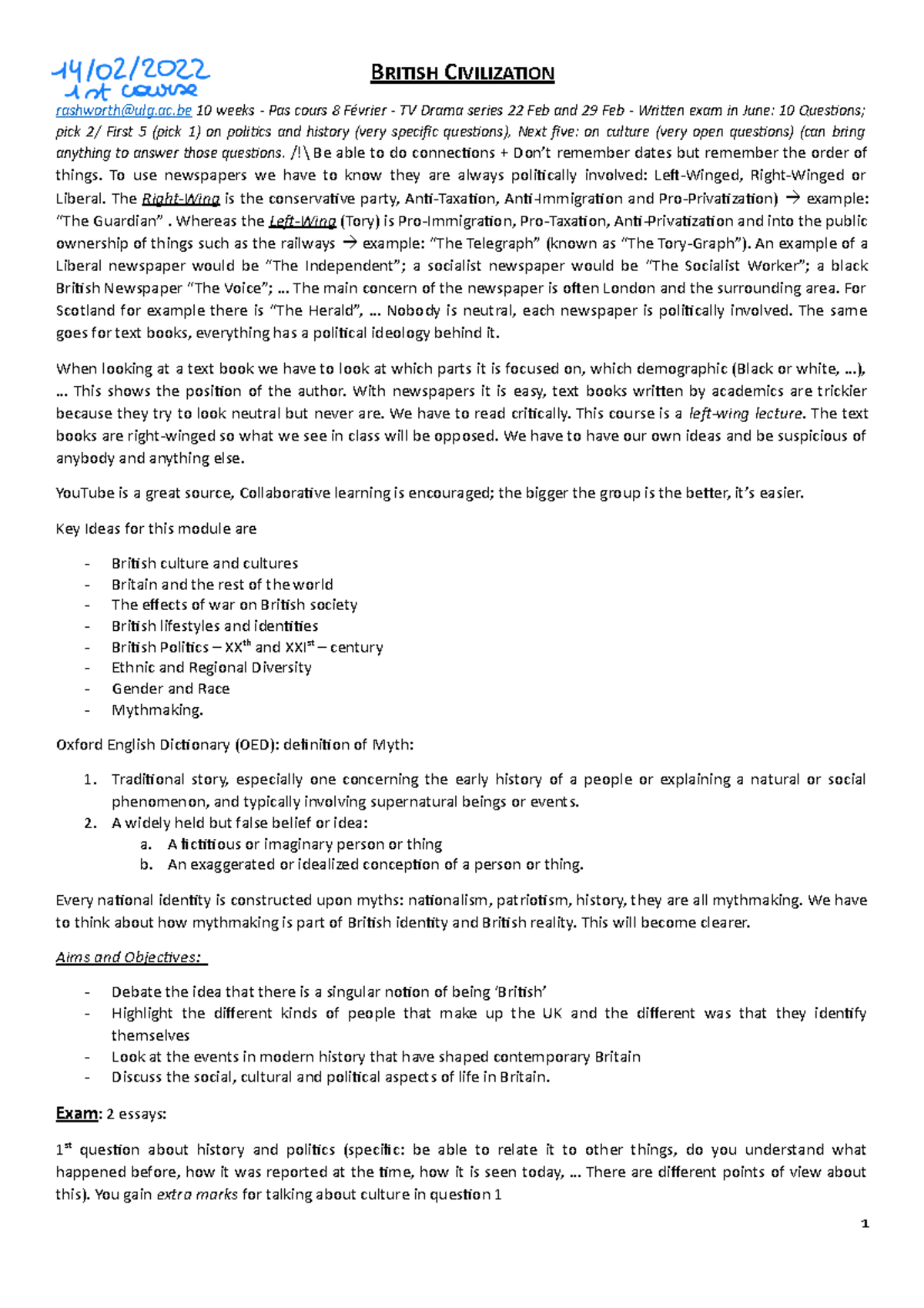 British Civilization Notes pdf 1 1 - BRITISH CIVILIZATION rashworth@ulg ...