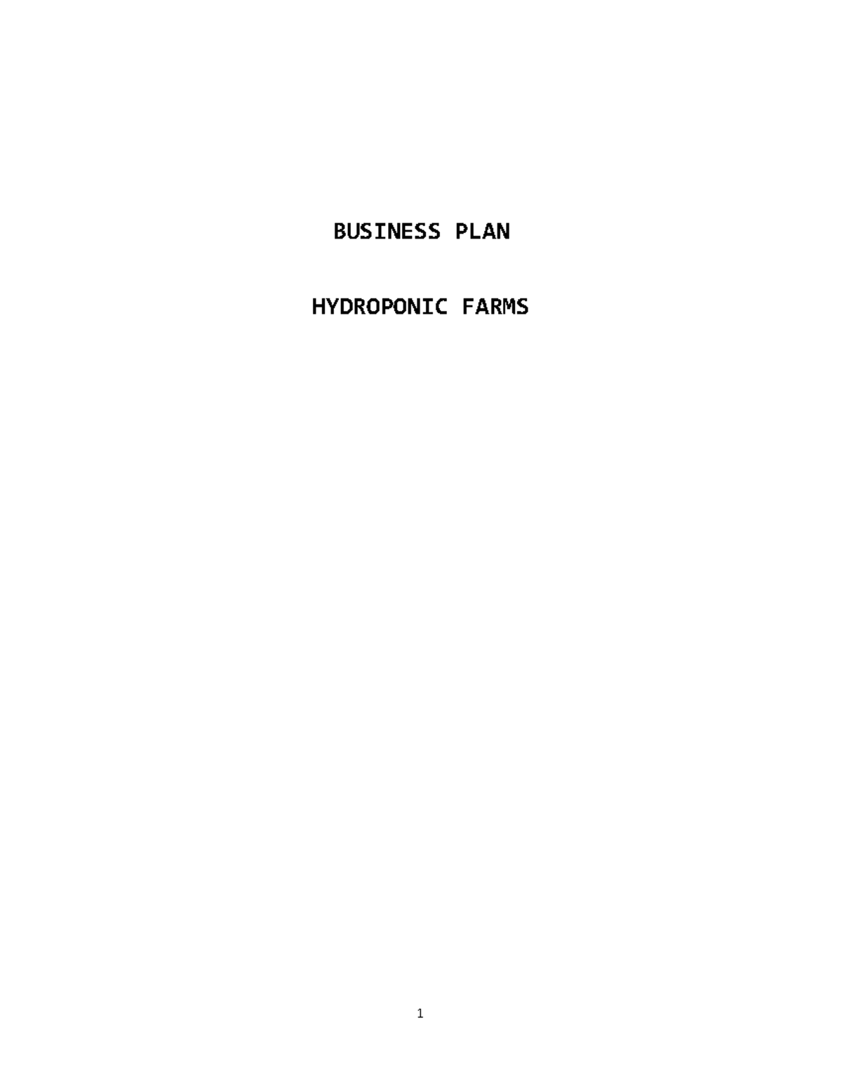 Hydroponic Farms Business PLAN - BUSINESS PLAN HYDROPONIC FARMS Table ...