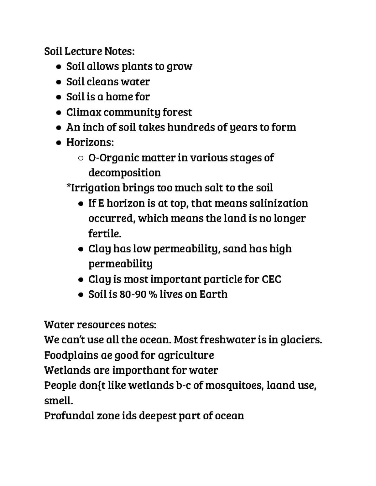 Soil Water Resources Lecture Notes - Soil Lecture Notes: Soil allows ...