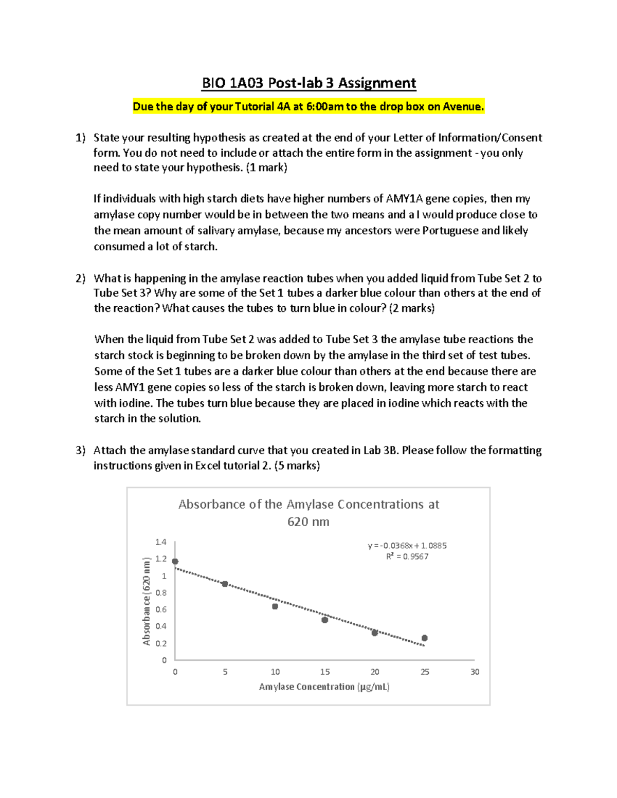 Post-lab 3 Assignment W2022 for Biology 1A03 - BIO 1A03 Post-lab 3 Assignment Due the day of ...