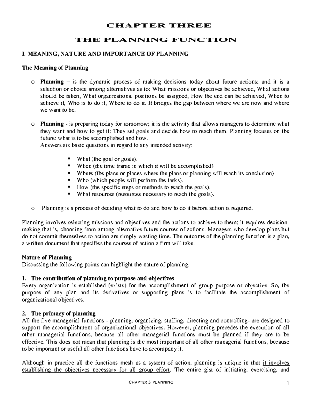 Chapter 3 Planning - bbbb - CHAPTER THREE THE PLANNING FUNCTION I ...