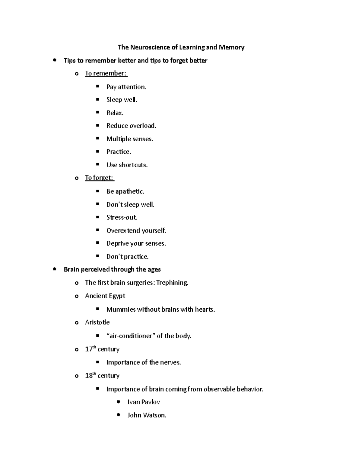 Chapter 2 notes - The Neuroscience of Learning and Memory Tips to ...