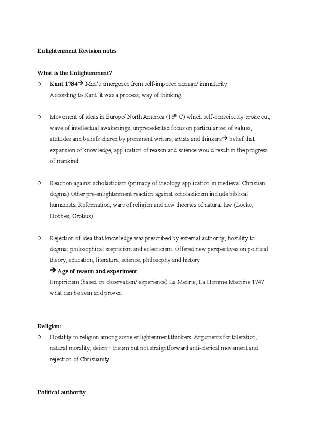 Elightenment Revision notes - Enlightenment Revision notes What is the ...